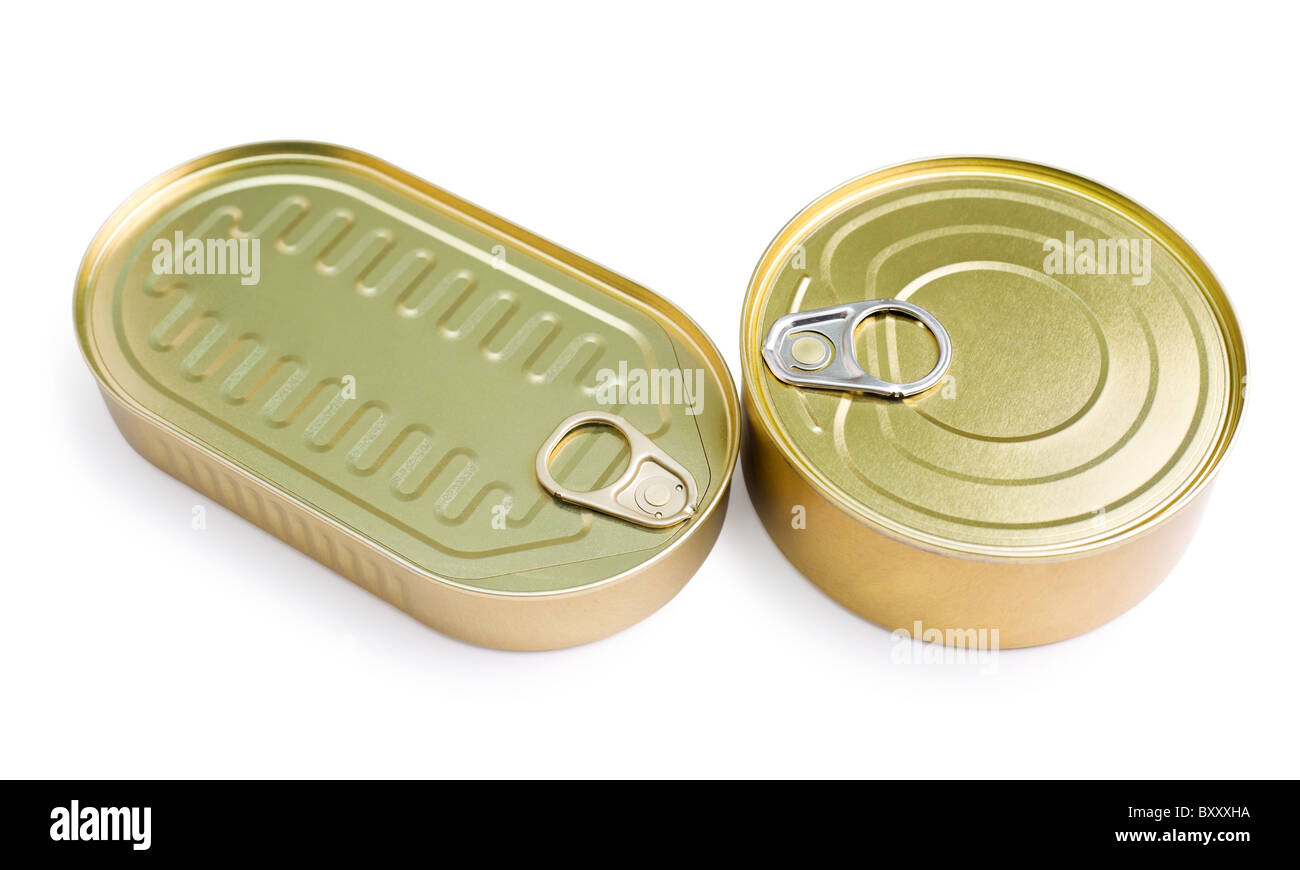 an oval can and a round one, with keys, clipping path Stock Photo - Alamy