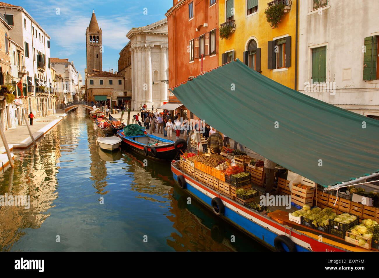 Floating fruit market on a boat - Campo San Barnarba - Venice Italy ...