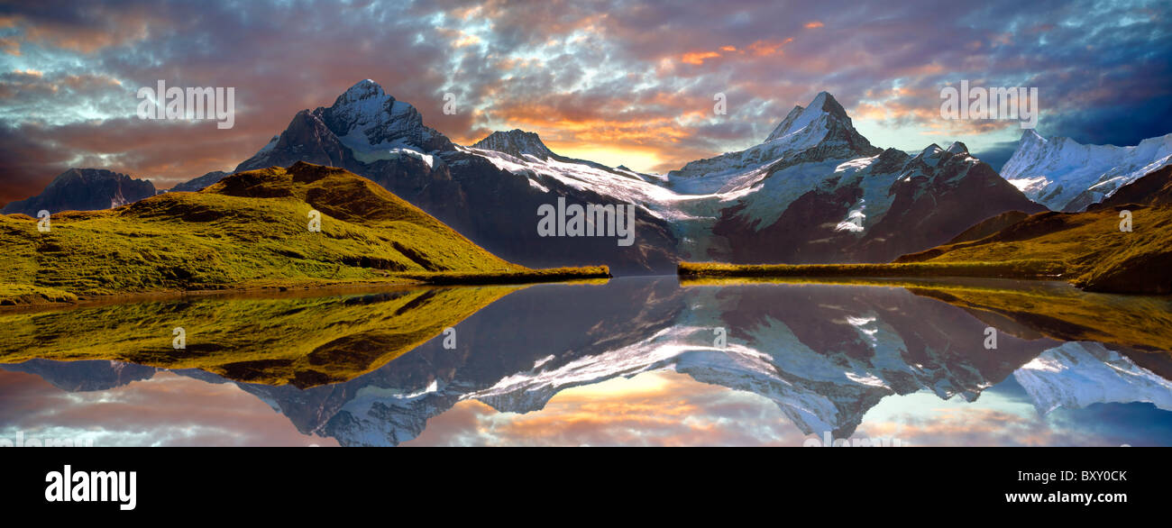 Grindelwald First Lake at sunset- Swiss Alps - Switzerland Stock Photo ...