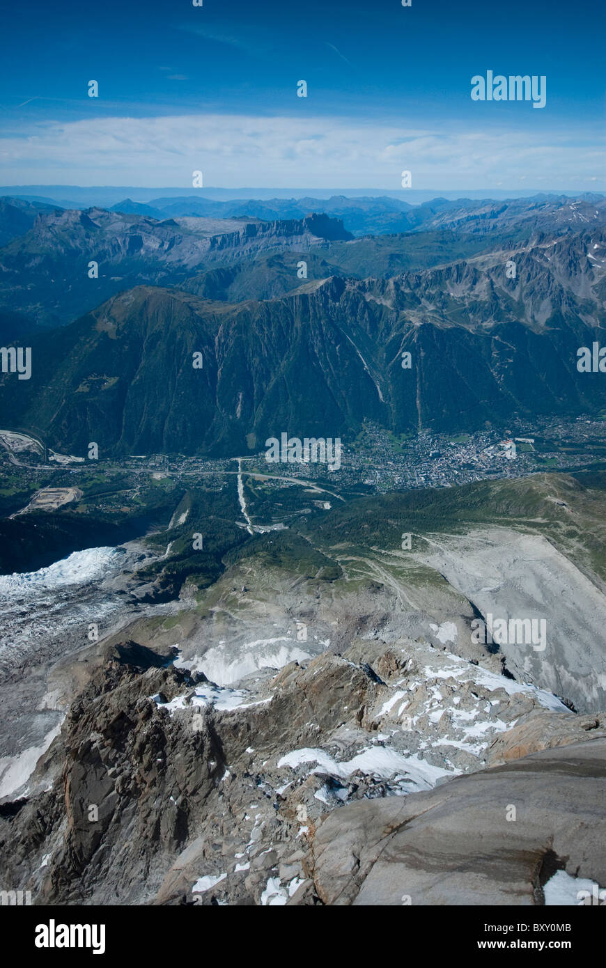 View from Aiguille du Midi looking over les Bossons and Chamonix - Mont ...