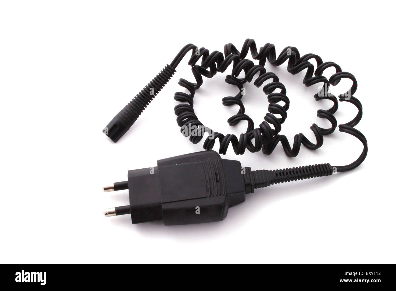 Two pin electrical plug over a white background Stock Photo - Alamy