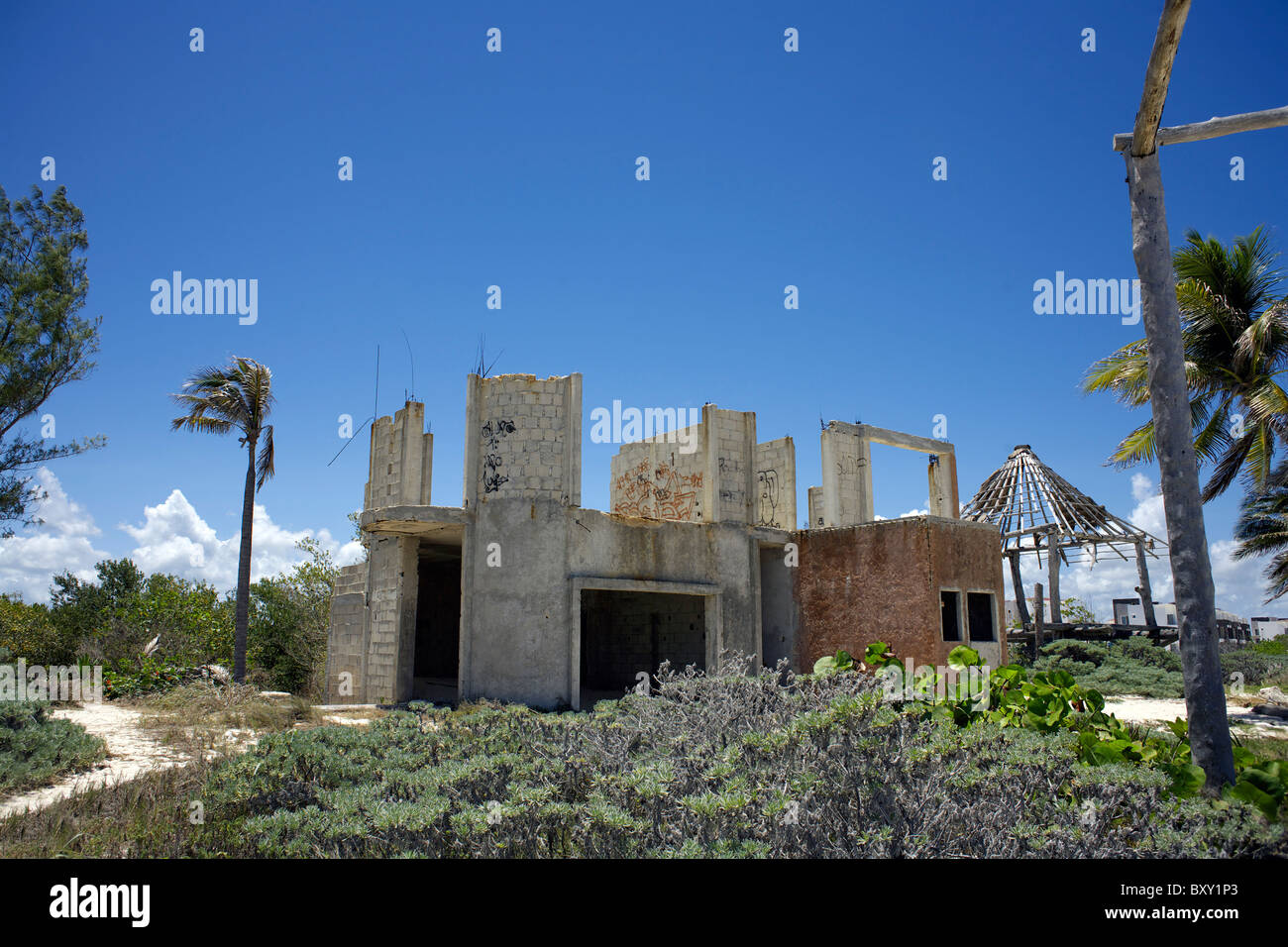 Hurricane damaged building, tropical, Riviera Maya, Quintana Roo ...