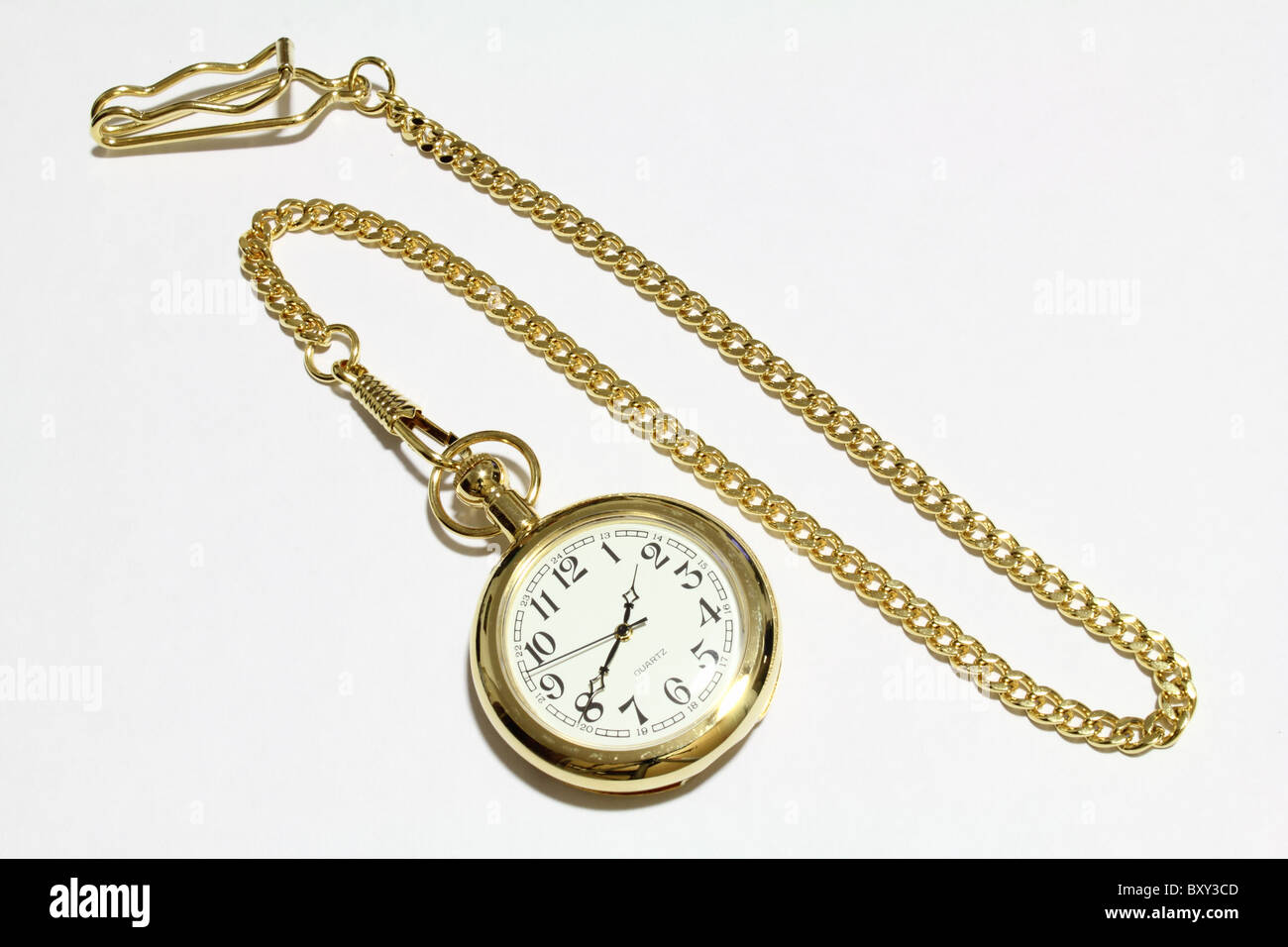 A gold clock over white background Stock Photo - Alamy