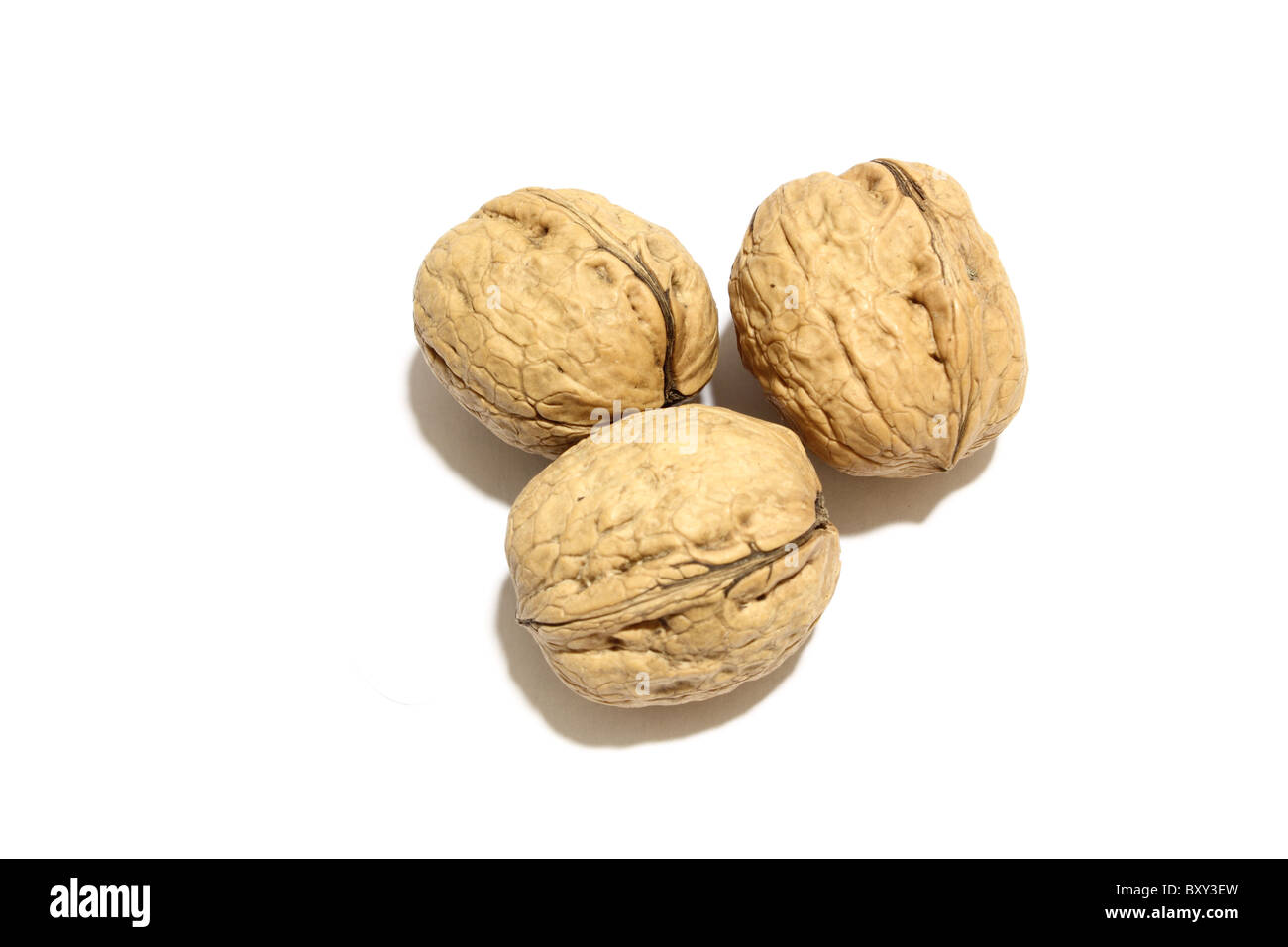 A shot of three walnuts over white background Stock Photo - Alamy