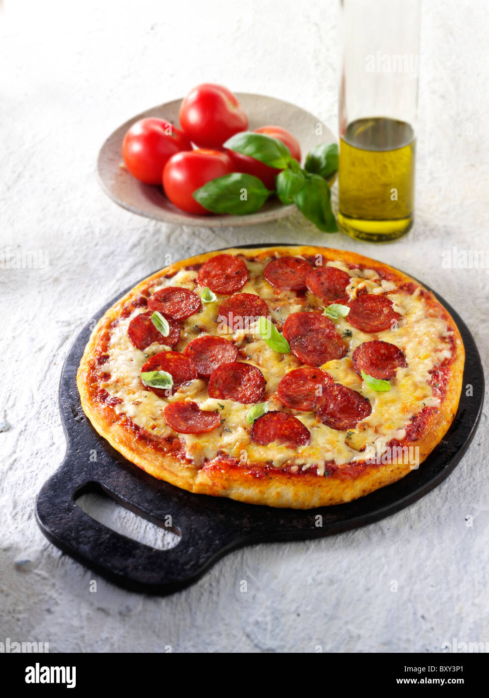 Pepperoni topped Pizza Stock Photo - Alamy