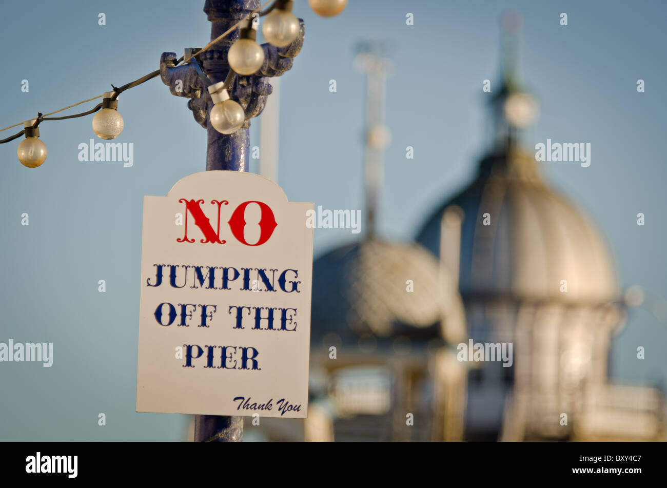 No Jumping off the pier sign Stock Photo - Alamy