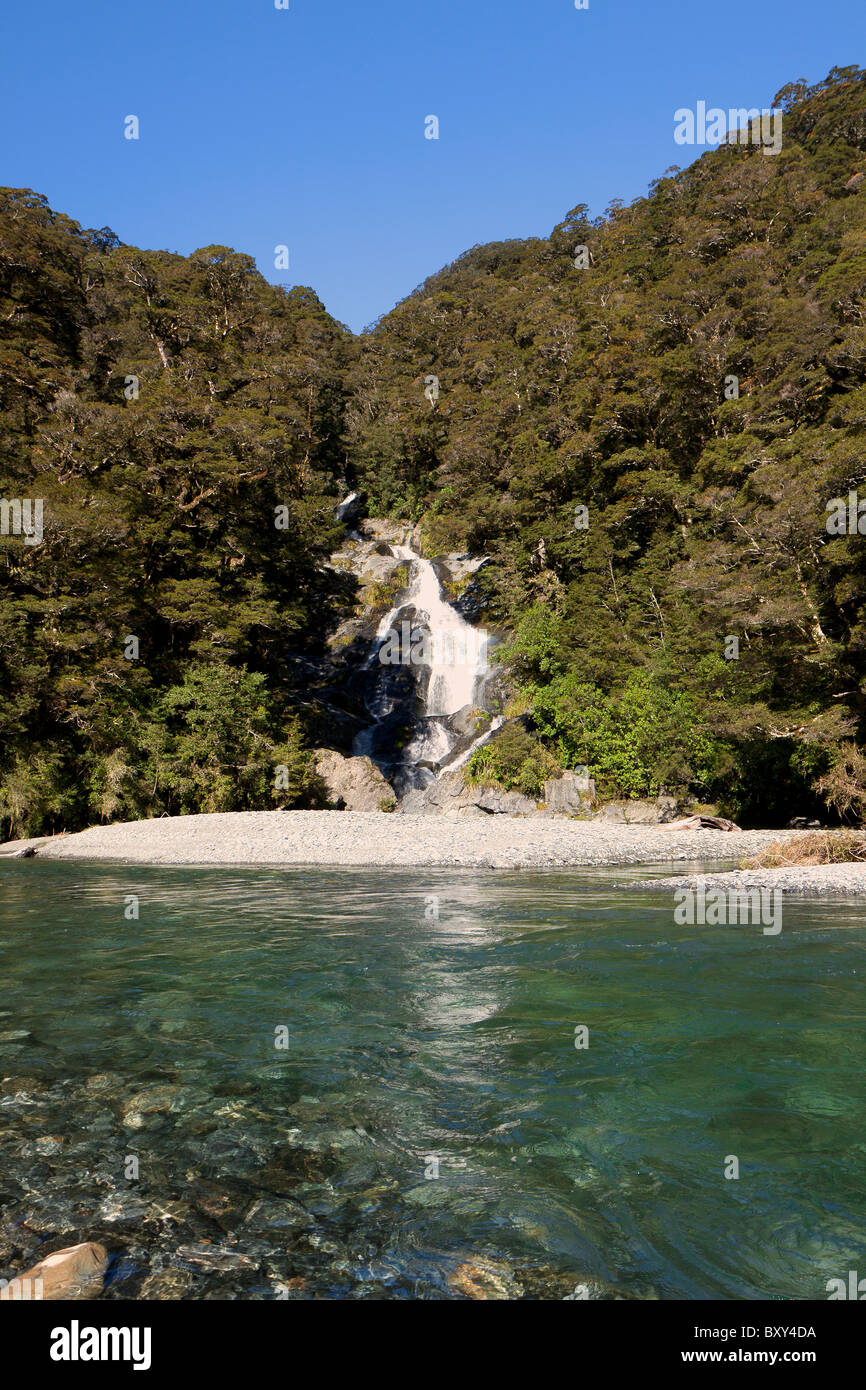 Fantail Falls in the Haast Pass, South Island, New Zealand Stock Photo ...