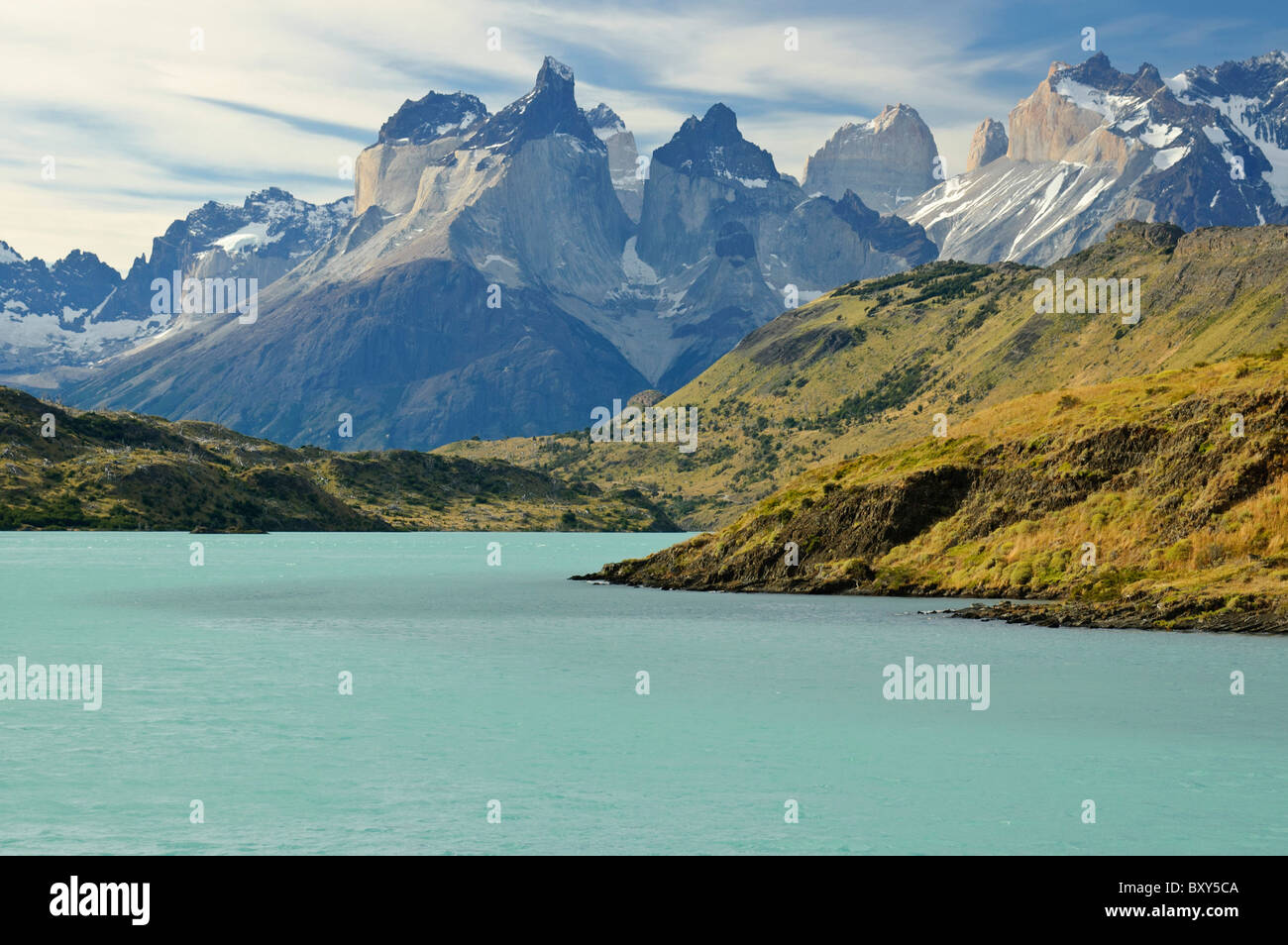 Rio Paine and Cuernos del Paine, Parque Nacional Torres del Paine Chile ...