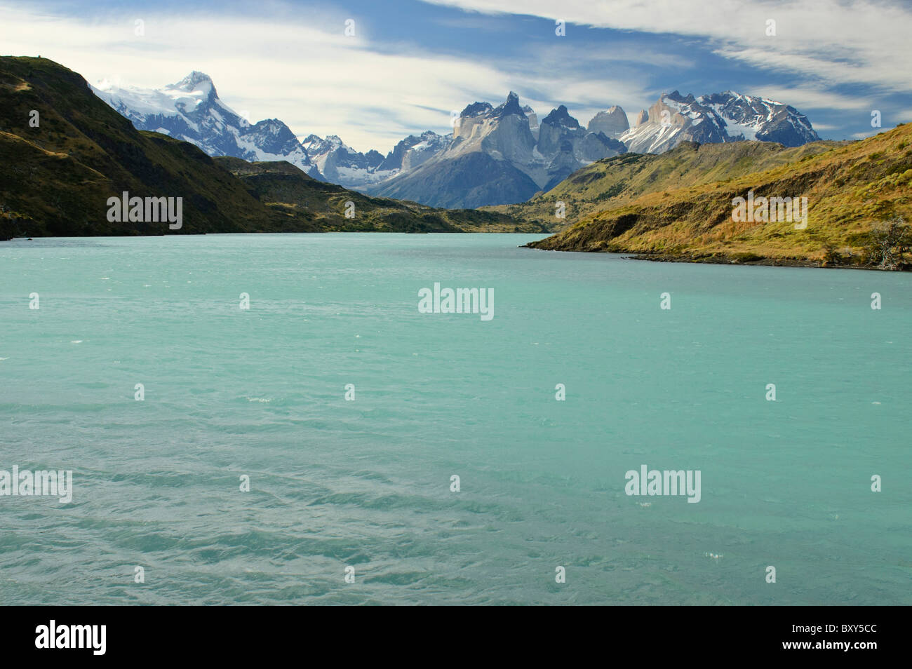 Rio Paine and Cuernos del Paine, Parque Nacional Torres del Paine Chile ...