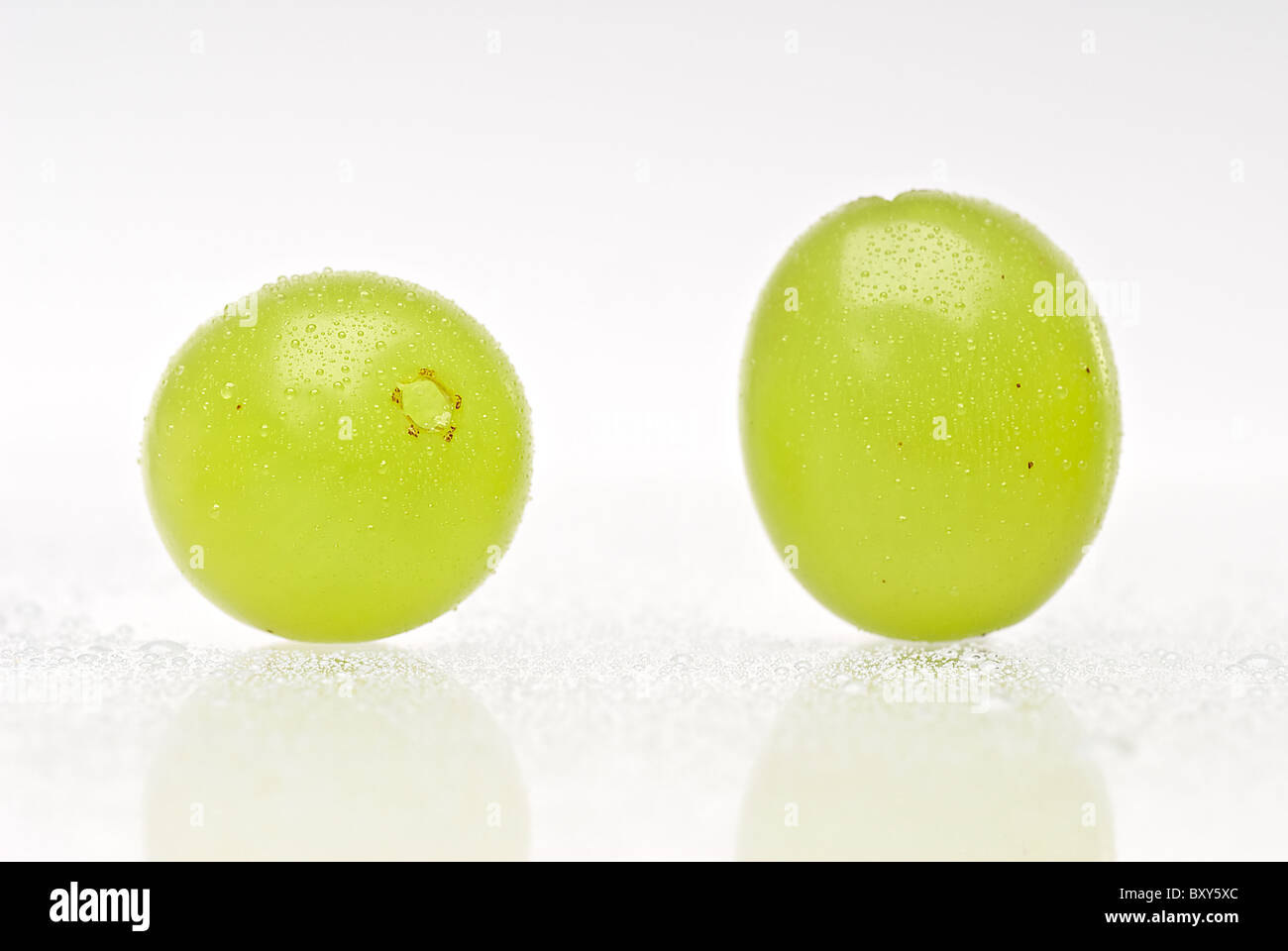 Two wet green grapes isolated on white background Stock Photo - Alamy