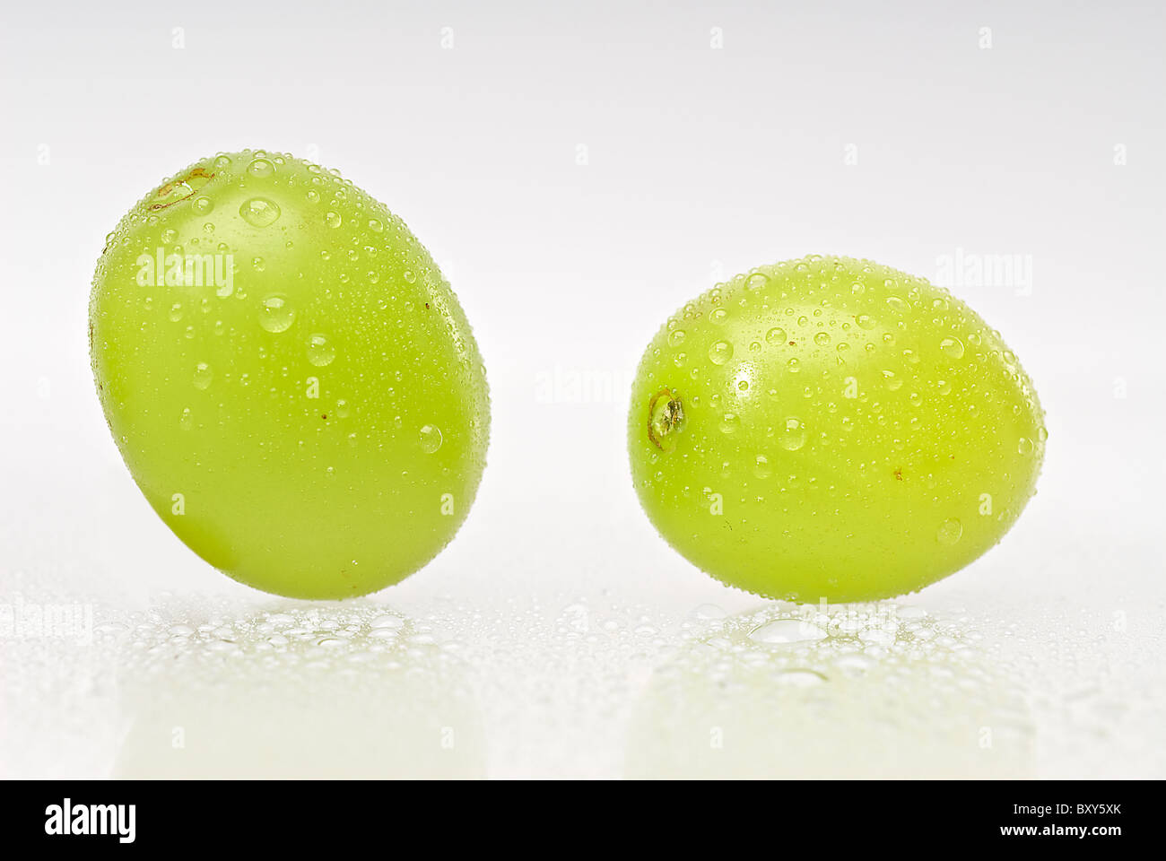 Two wet green grapes isolated on white background Stock Photo - Alamy