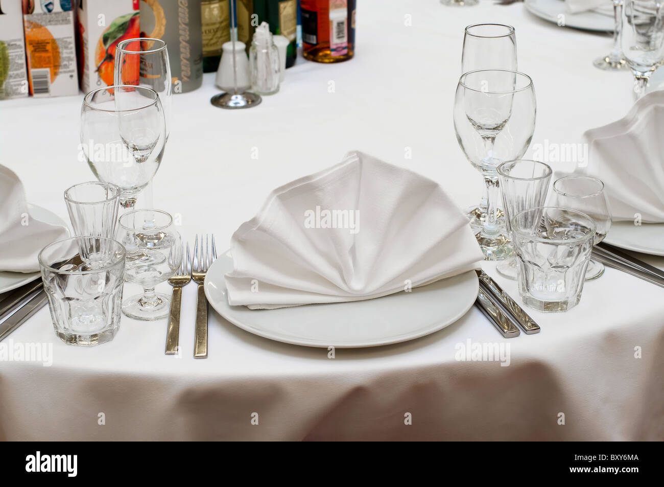 Elegant banquet and dinner tables prepared for a holiday or a party ...