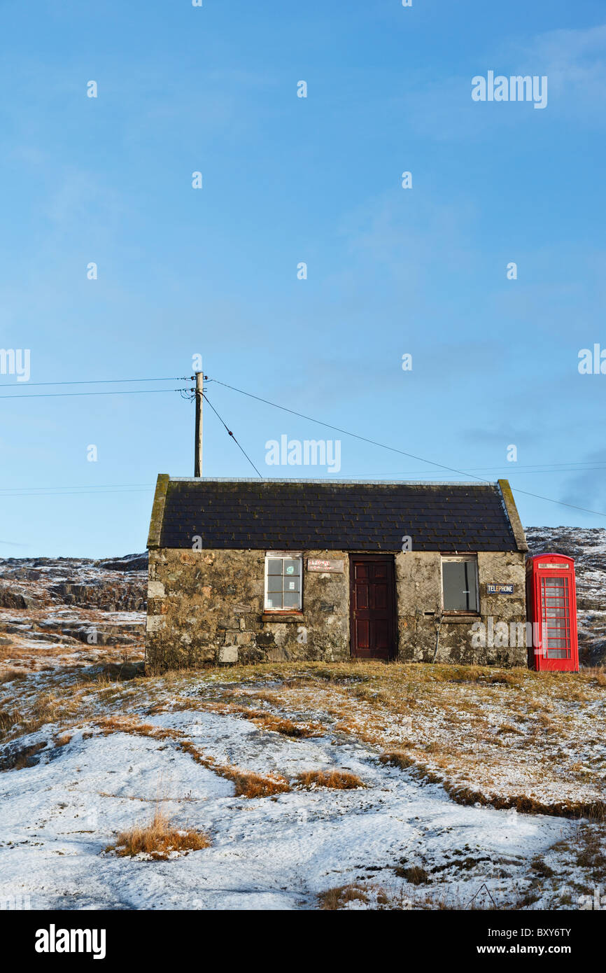 A rural post office and telephone box on the Isle of Harris, Scotland ...