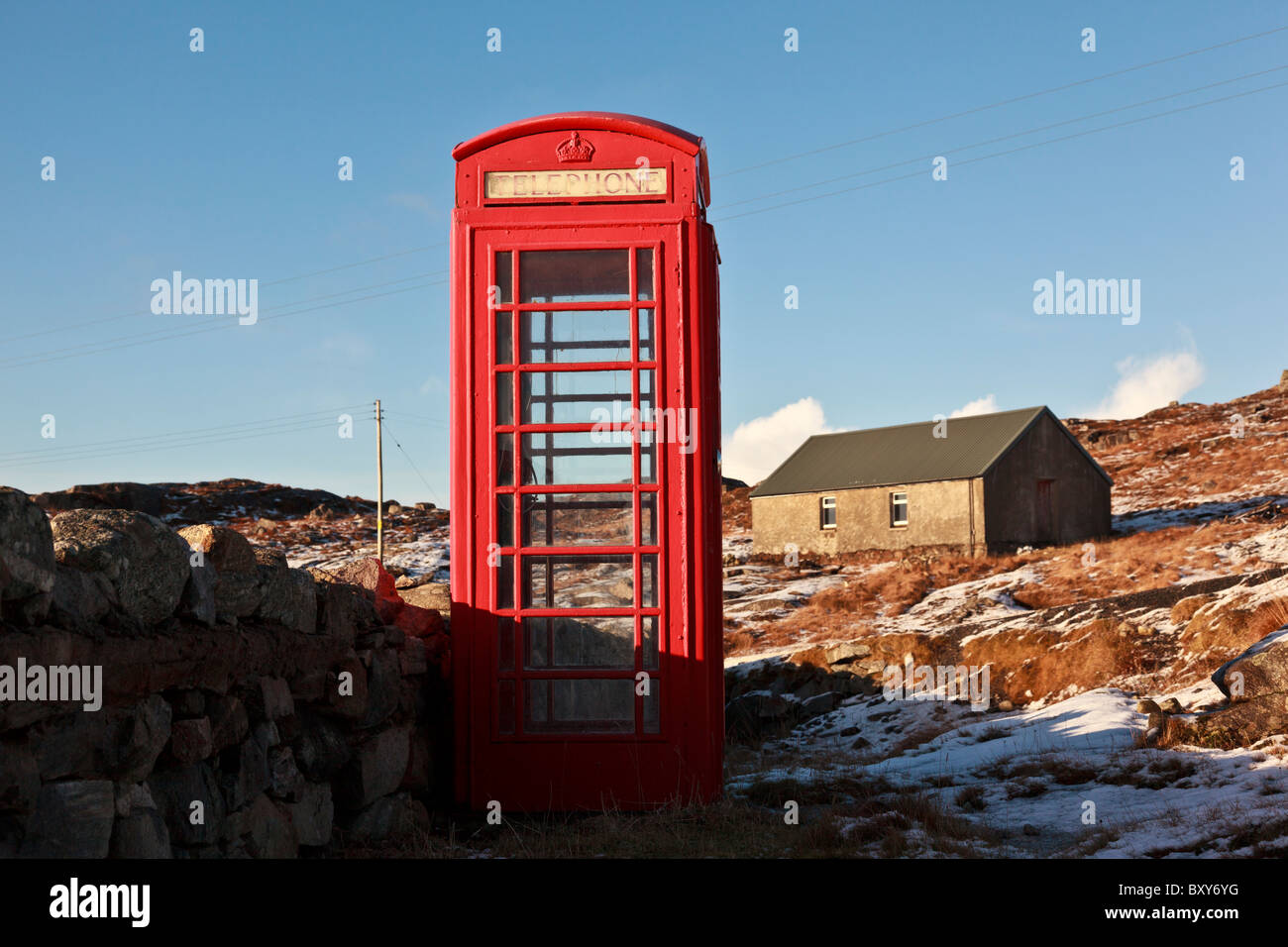 A red British telephone box on the isle of Harris, Scotland Stock Photo ...