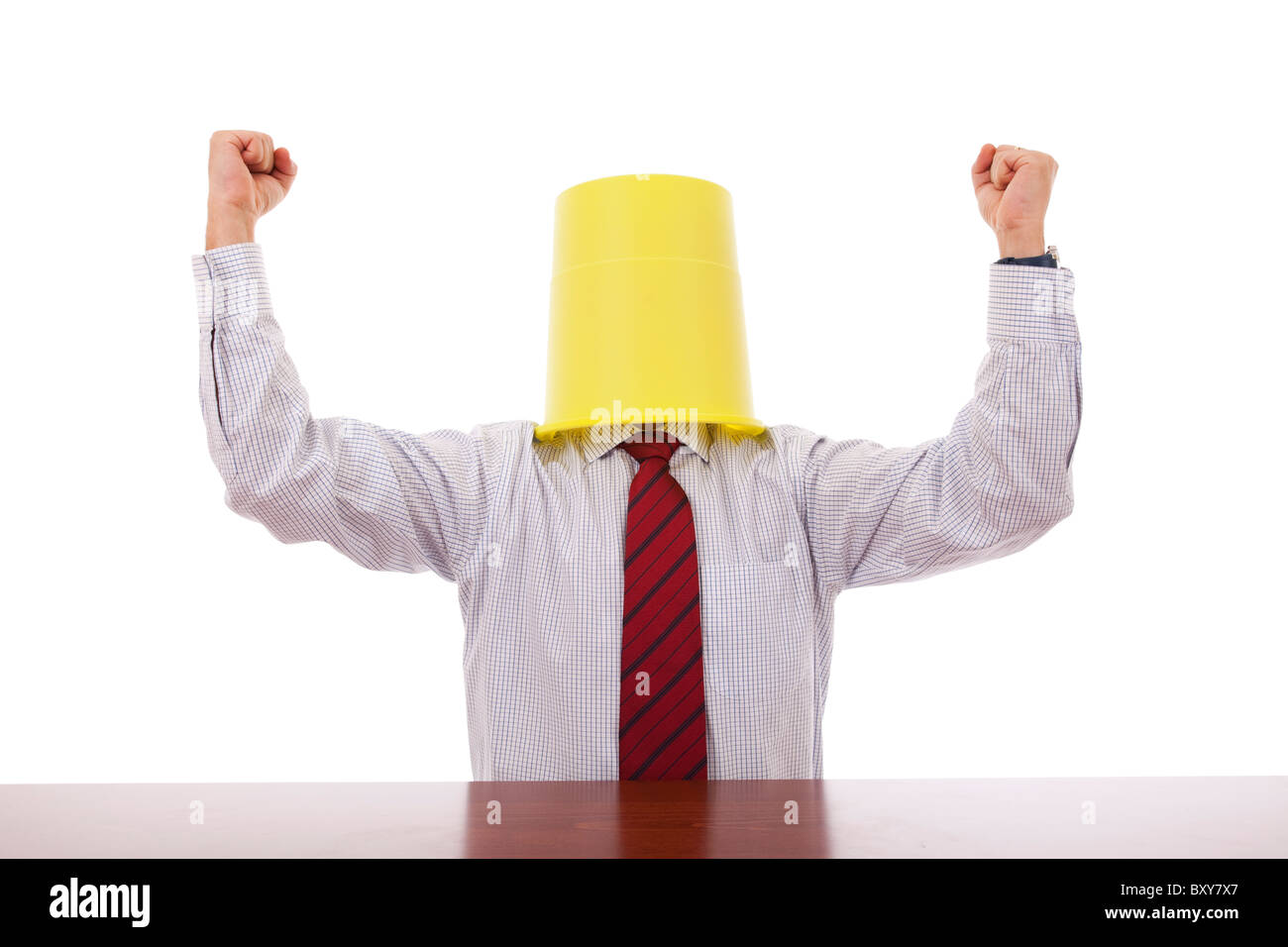 businessman at the office with a bucket on his head Stock Photo - Alamy