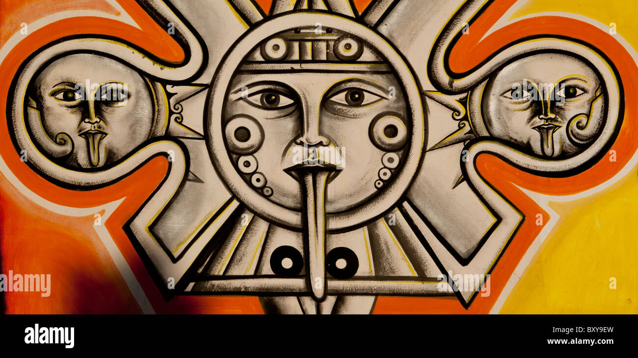 Abstract wall mural along a street in the Spanish colonial city of ...