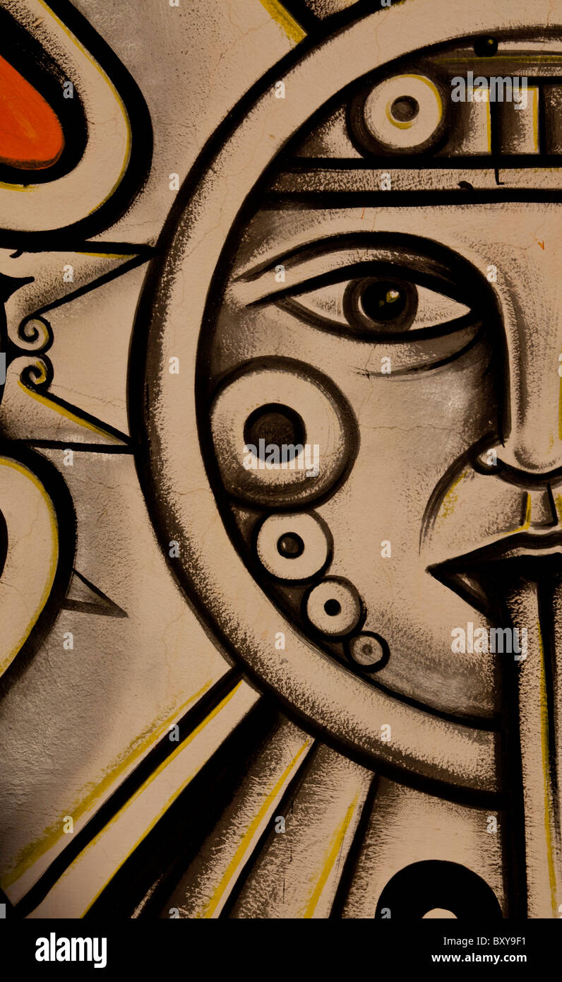 Abstract wall mural along a street in the Spanish colonial city of ...