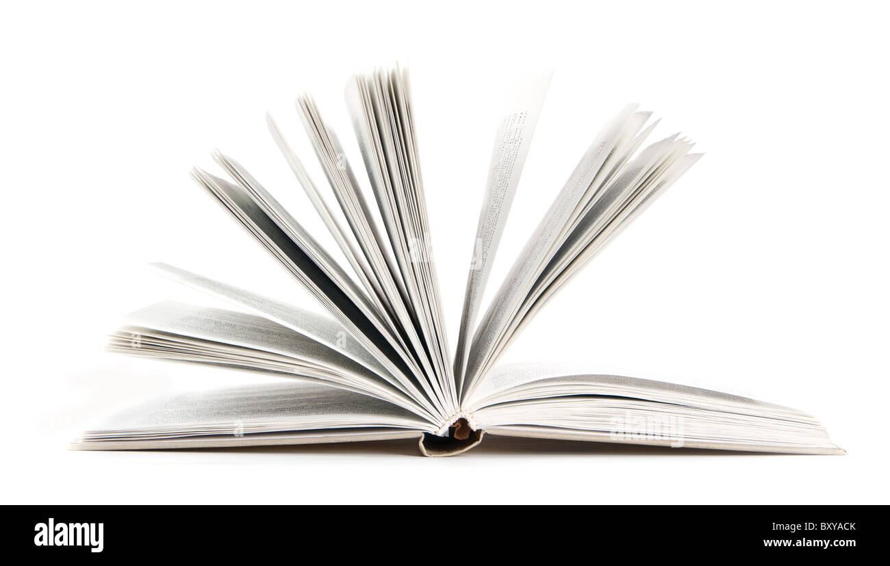 Open book on isolated on white Stock Photo - Alamy