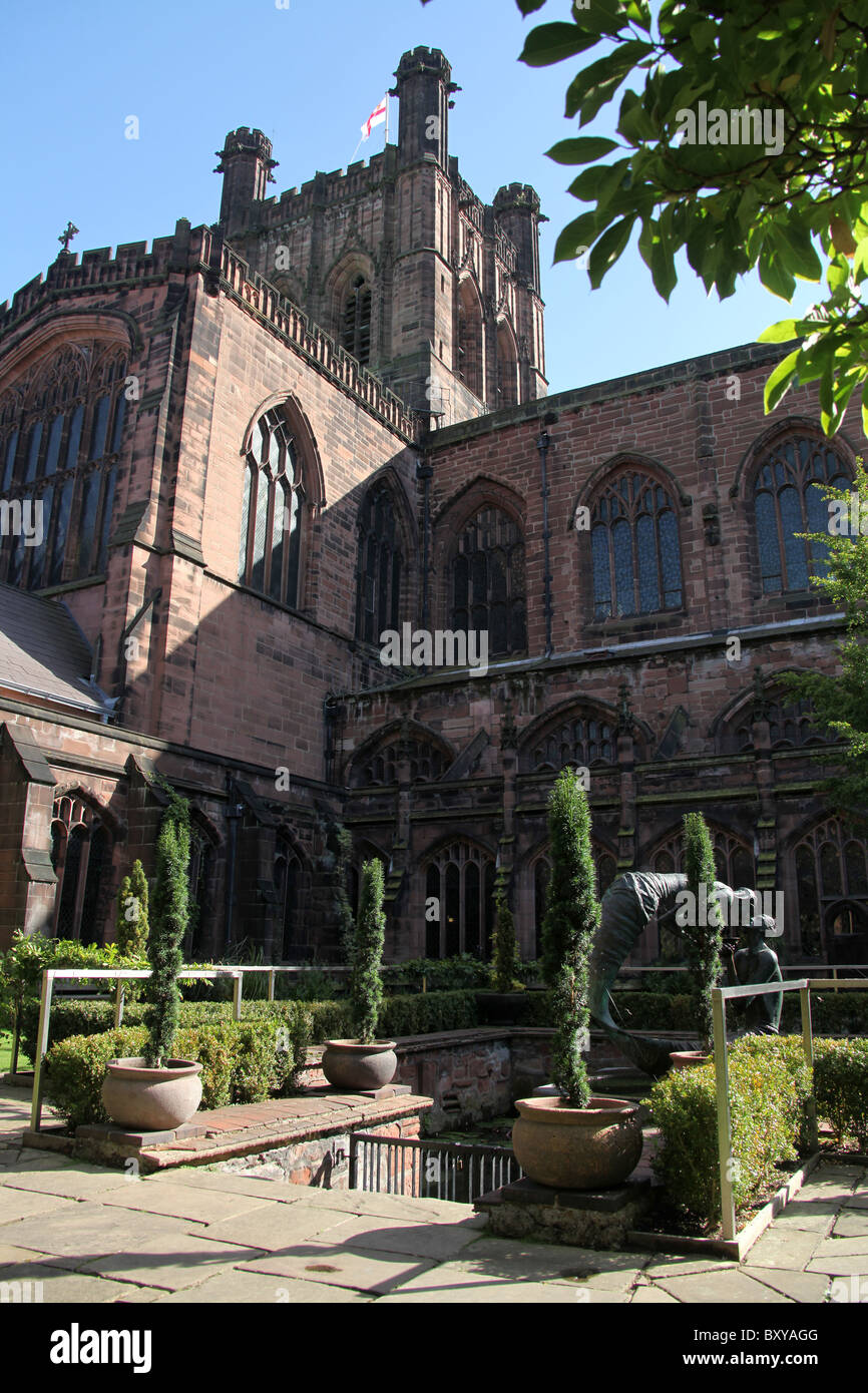 City of Chester, England. Chester Cathedral’s Cloister Garden with the ...