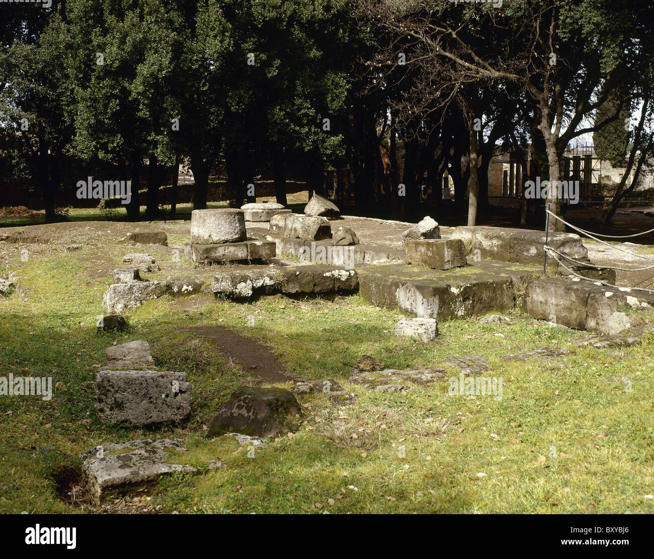 Pompeii. Triangular Forum. Doric temple ruins. Foundations and ...