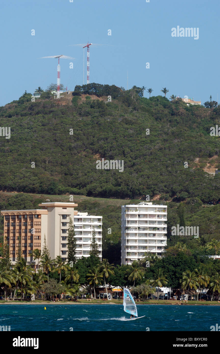 Windsurfing at Anse Vata bay, beach station at Noumea, New Caledonia ...