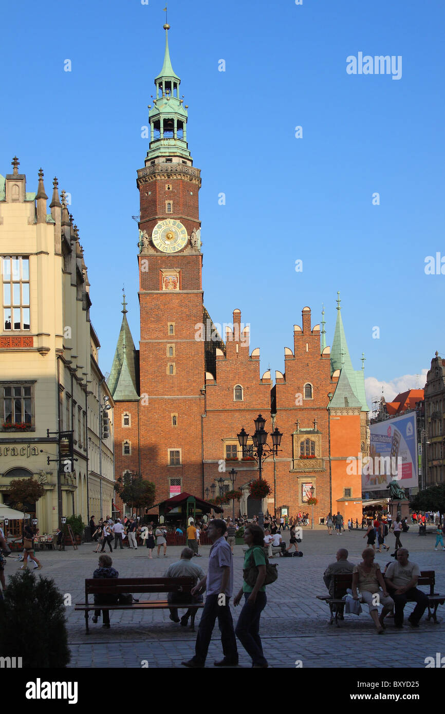 Market square and Wroclaw City Hall. Lower Silesia, Poland Stock Photo ...