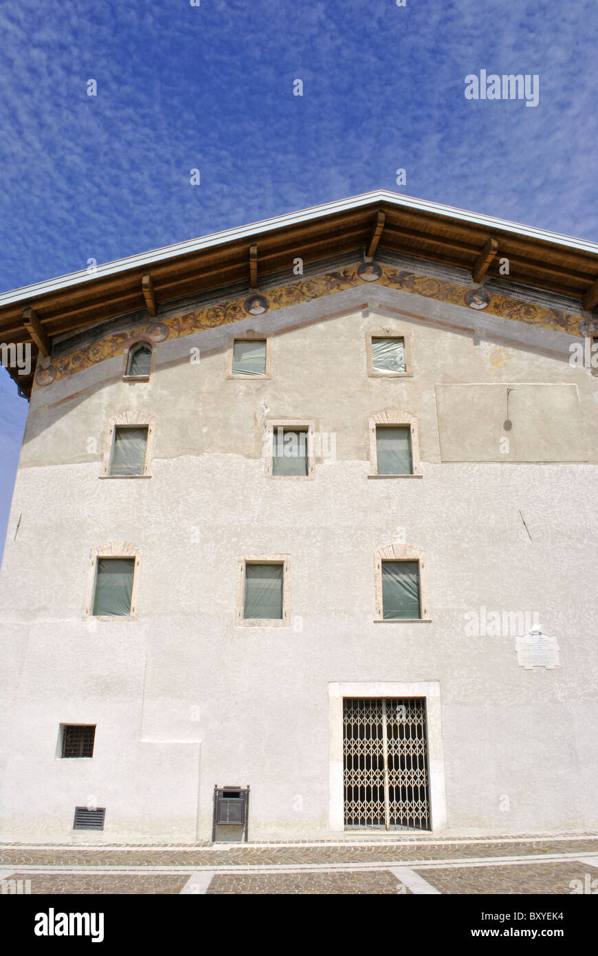concrete house with many windows of the building reconstruction ...