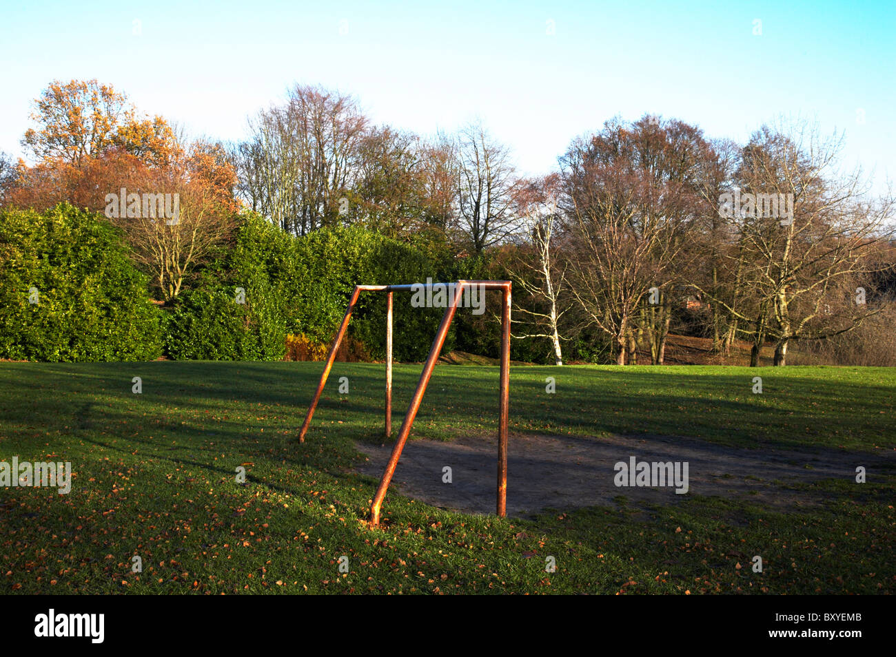 Empty goal in playing field Stock Photo - Alamy