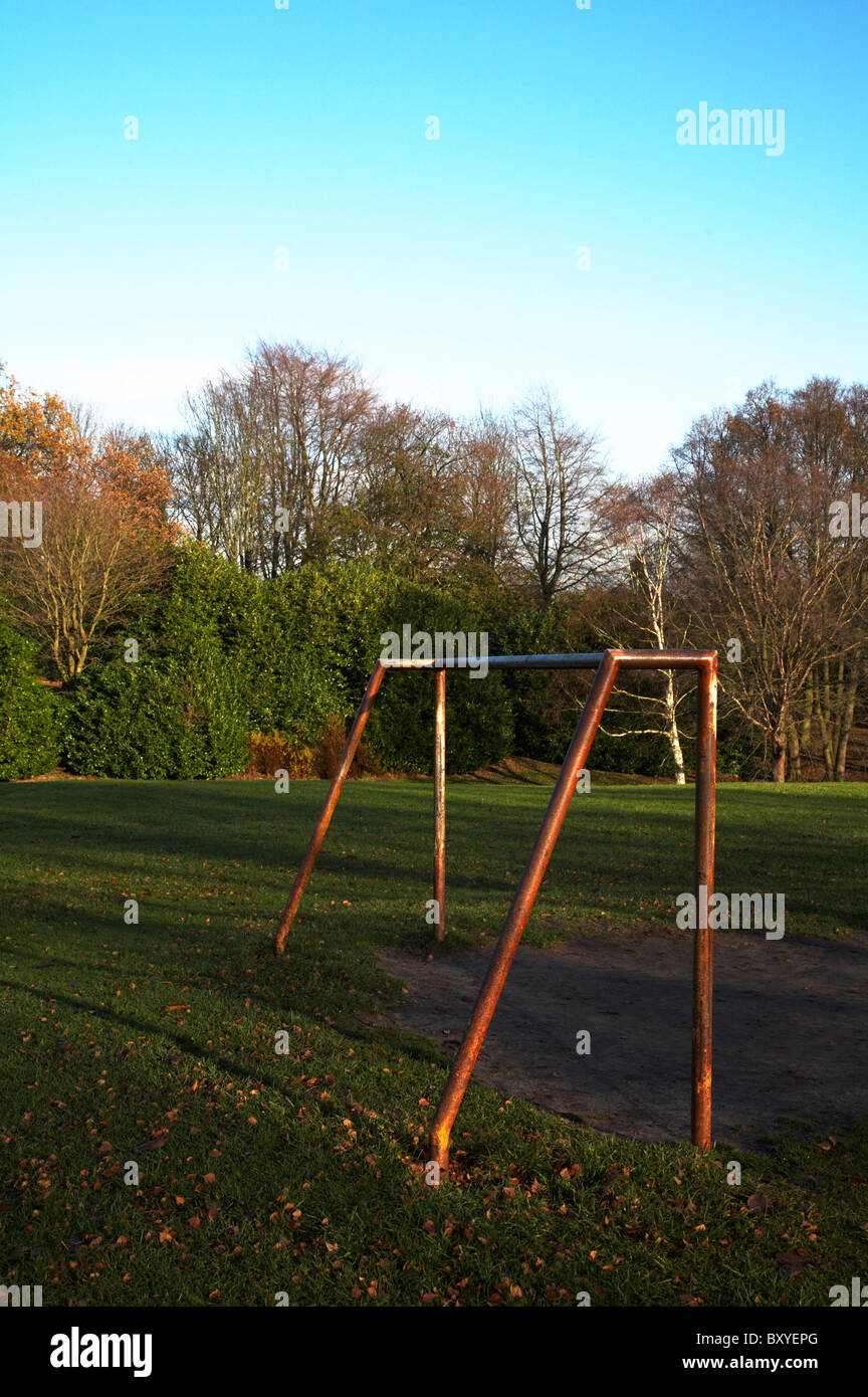 Empty goal in playing field Stock Photo - Alamy