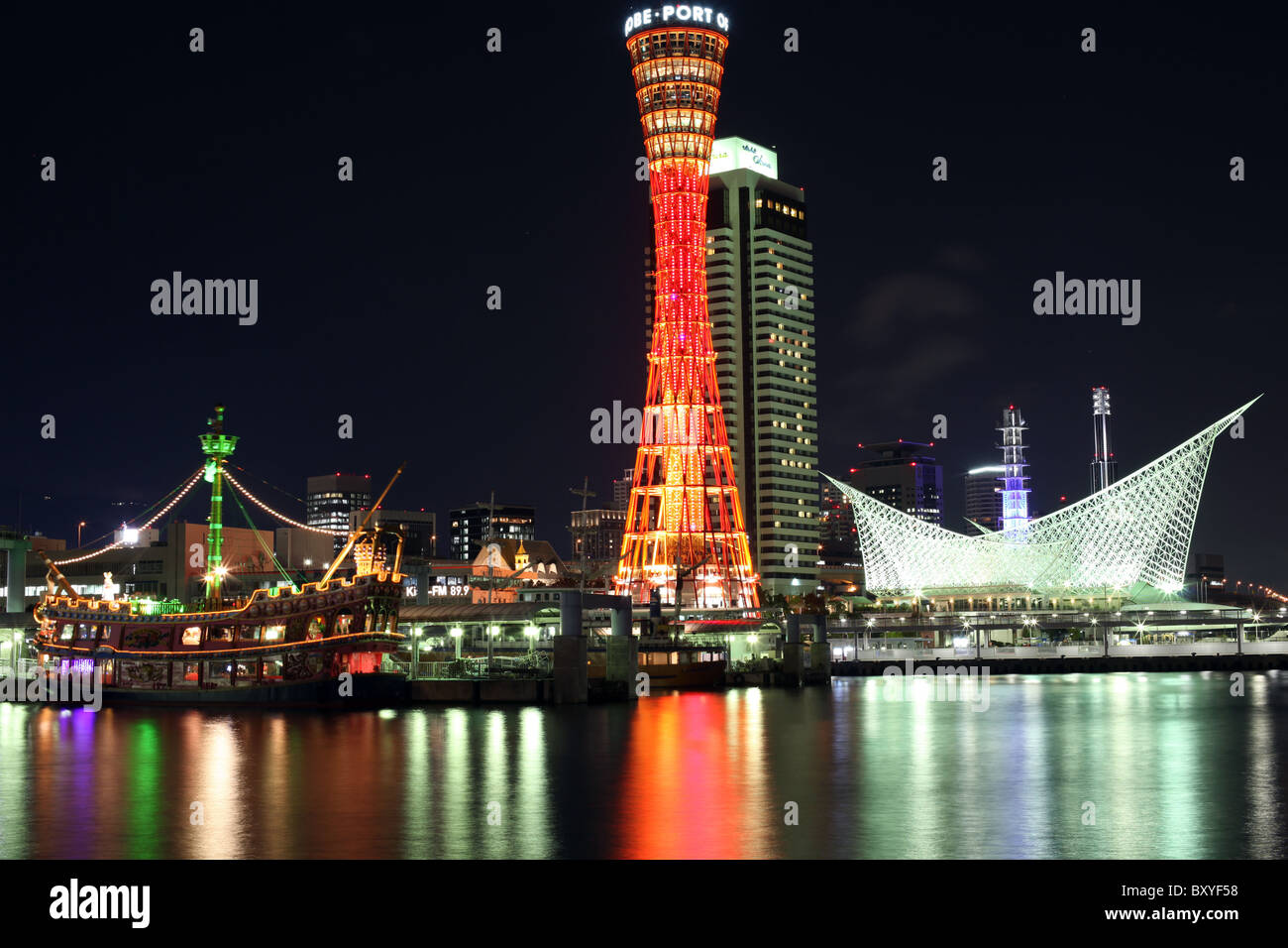 Night view of Kobe Harbour, Kobe, Kansai province, Japan Stock Photo ...