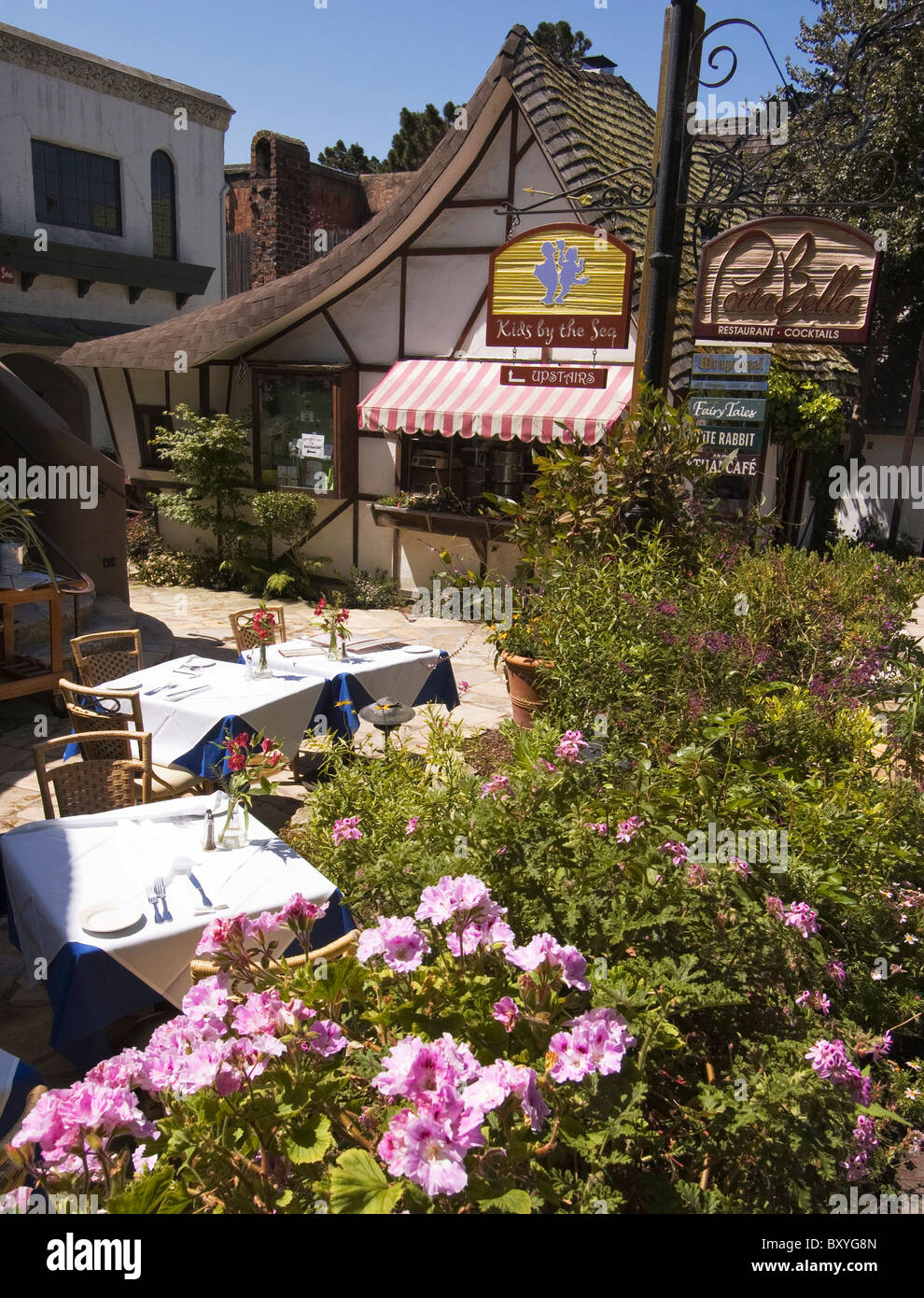 Elk237-X060v California, Carmel, downtown, shops & restaurant patio ...