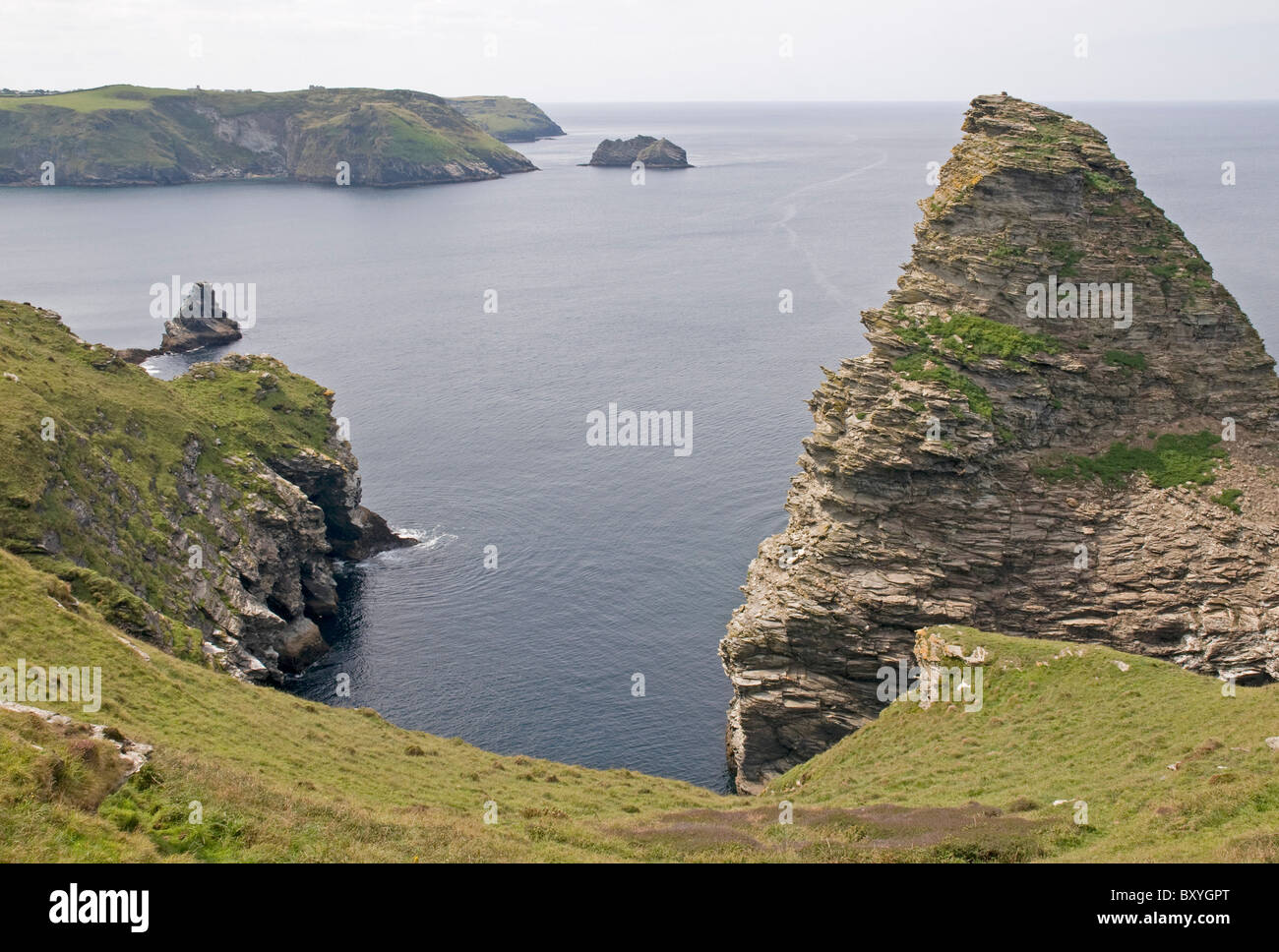 On the rugged north Cornwall coast path near Rocky Valley, looking west ...