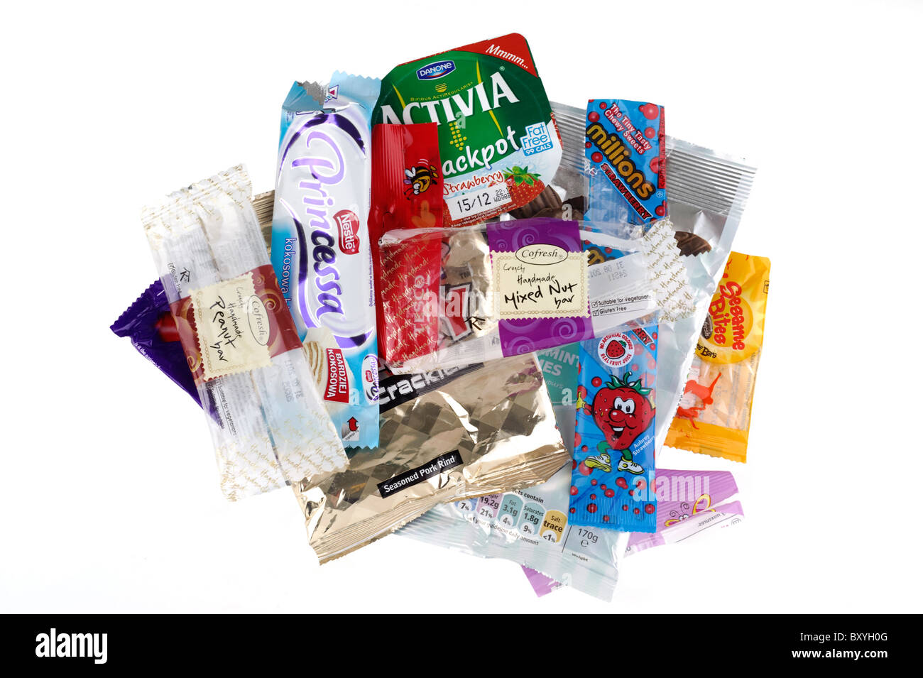 Pile of product wrappers Stock Photo - Alamy