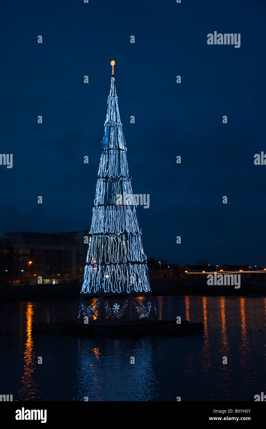 Limerick's Christmas tree on the river Shannon, Republic of Ireland ...