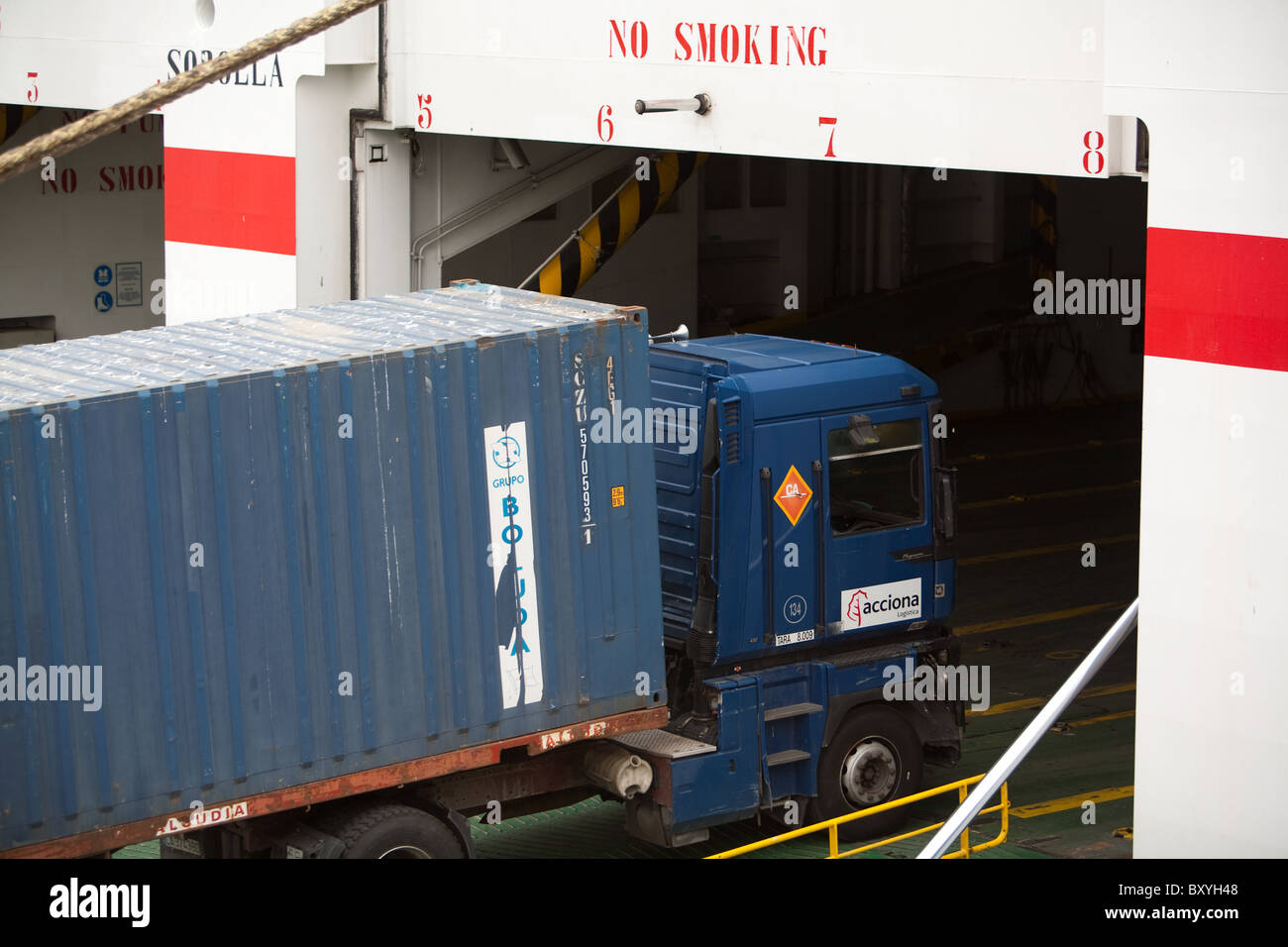 lorries being loaded on ferry from Palma Mallorca to mainland europe ...