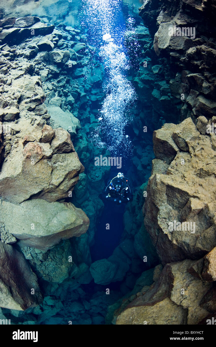 Silfra lagoon, Silfra crack, Thingvellir Lake, Iceland Stock Photo - Alamy