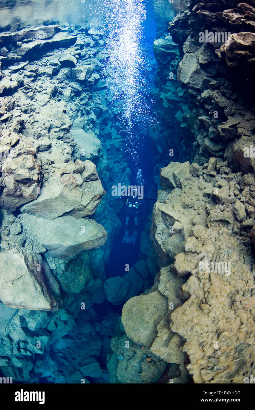 Silfra lagoon, Silfra crack, Thingvellir Lake, Iceland Stock Photo - Alamy