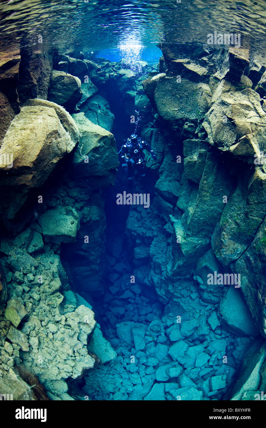 Silfra lagoon, Silfra crack, Thingvellir Lake, Iceland Stock Photo - Alamy