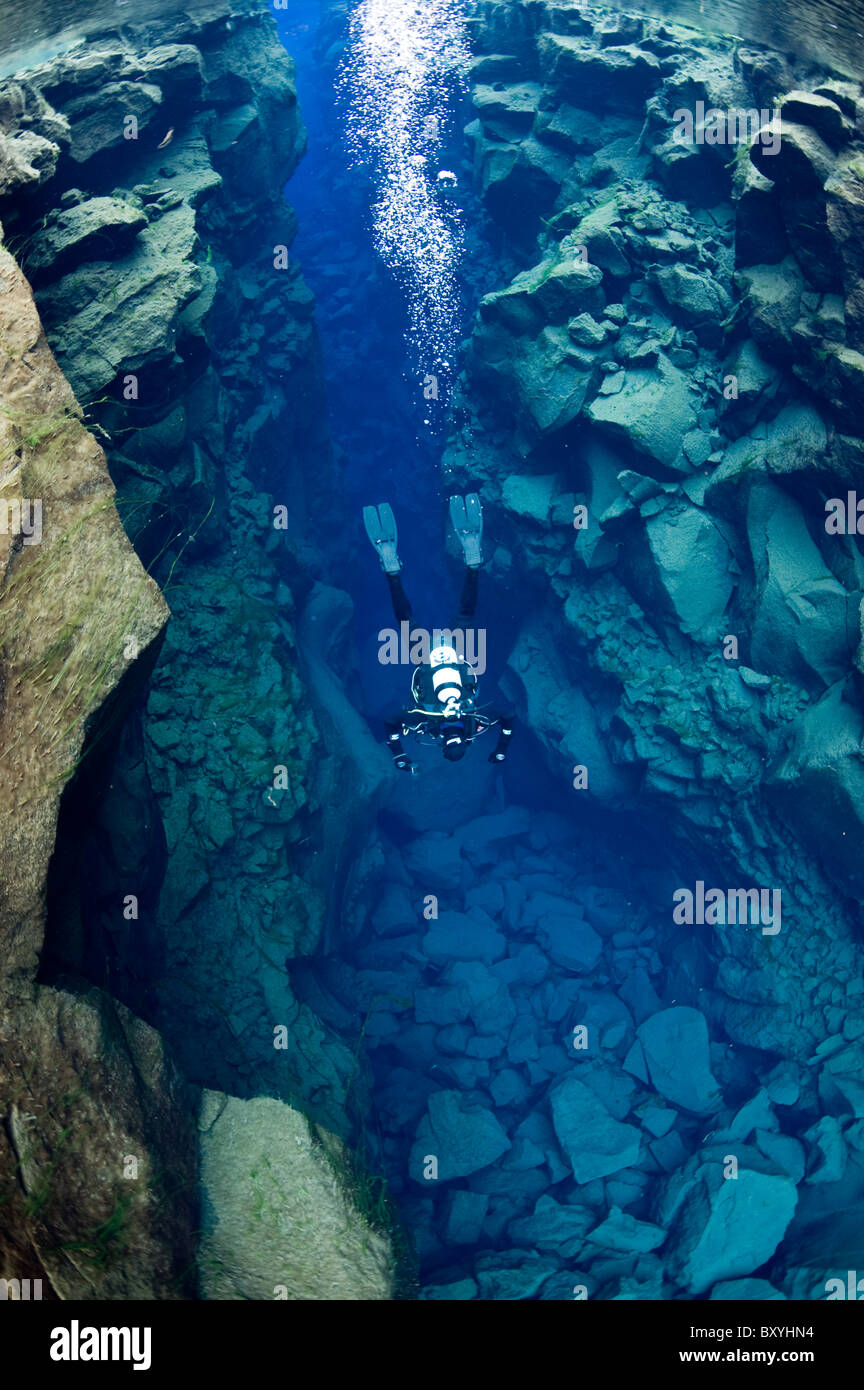 Silfra lagoon, Silfra crack, Thingvellir Lake, Iceland Stock Photo - Alamy