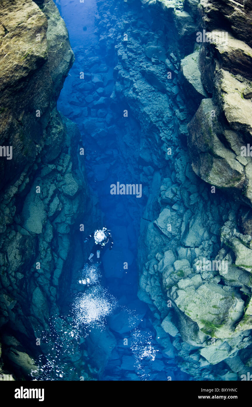 Silfra lagoon, Silfra crack, Thingvellir Lake, Iceland Stock Photo - Alamy