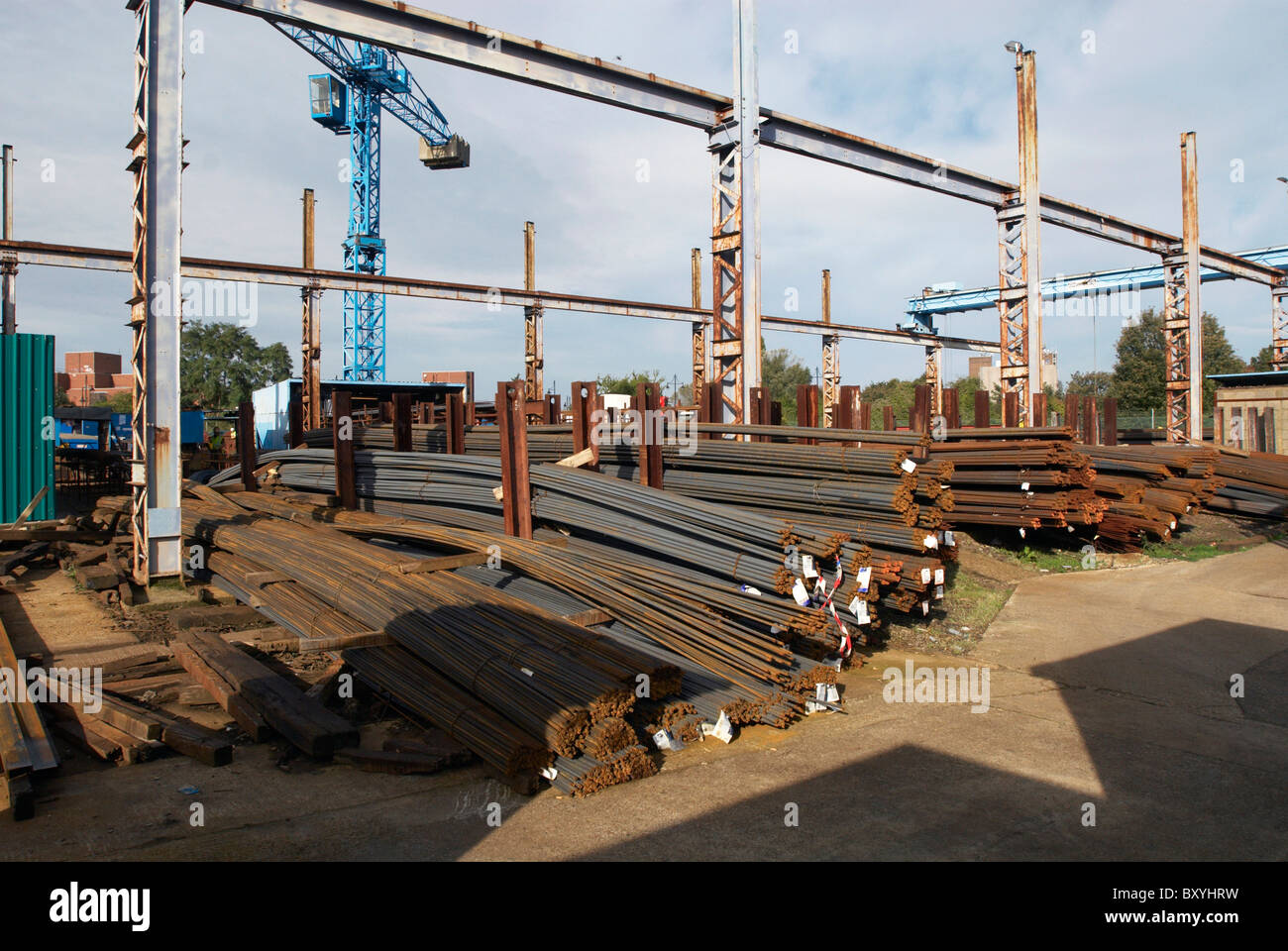 Concrete reinforcement: steel rebar cut and bent factory Stock Photo ...