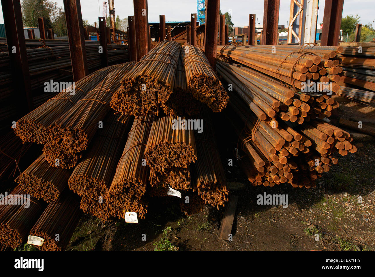 Concrete reinforcement: stack of steel rebar cut and bent Stock Photo ...