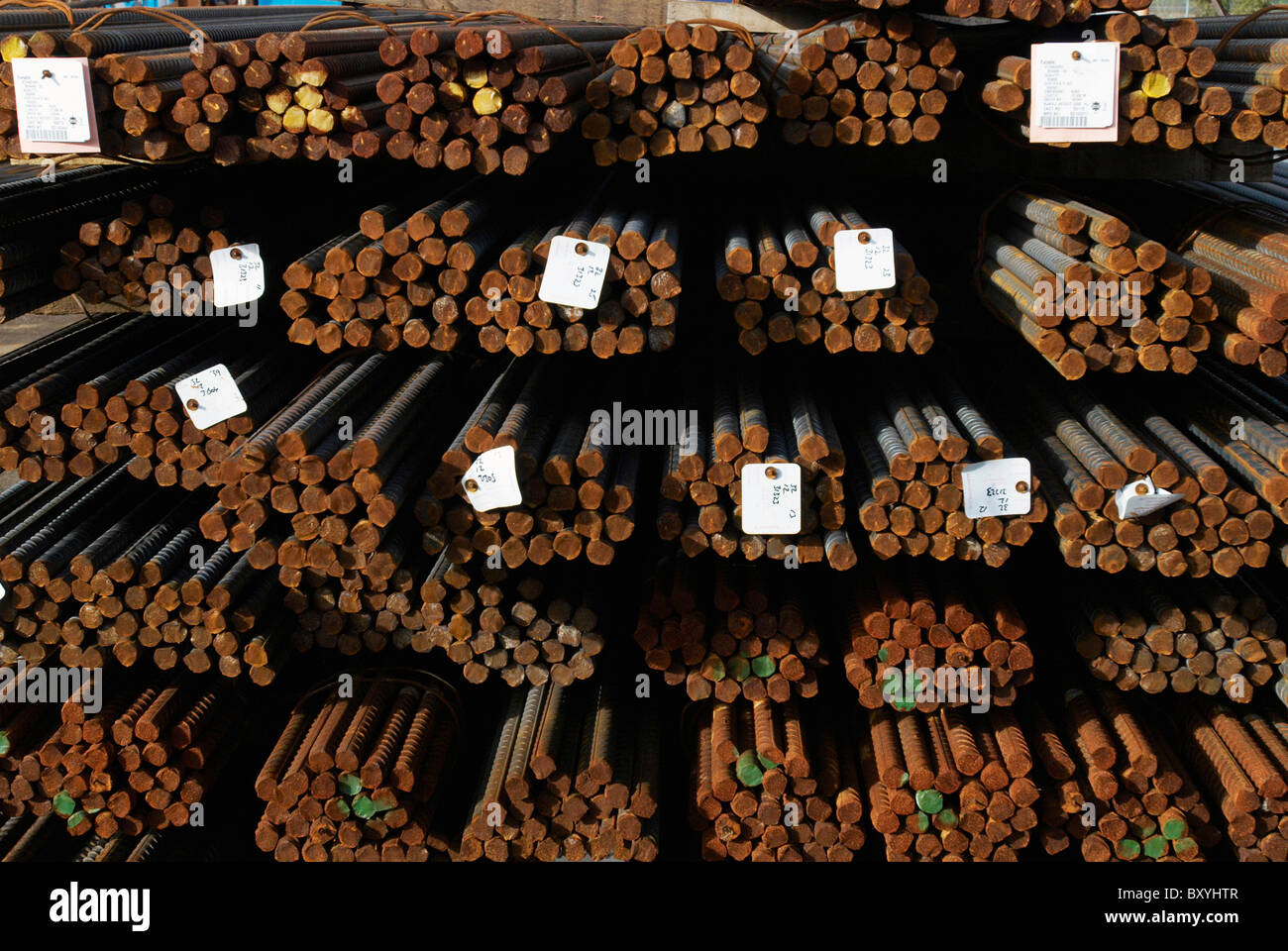 Concrete reinforcement: stack of steel rebar cut and bent Stock Photo ...