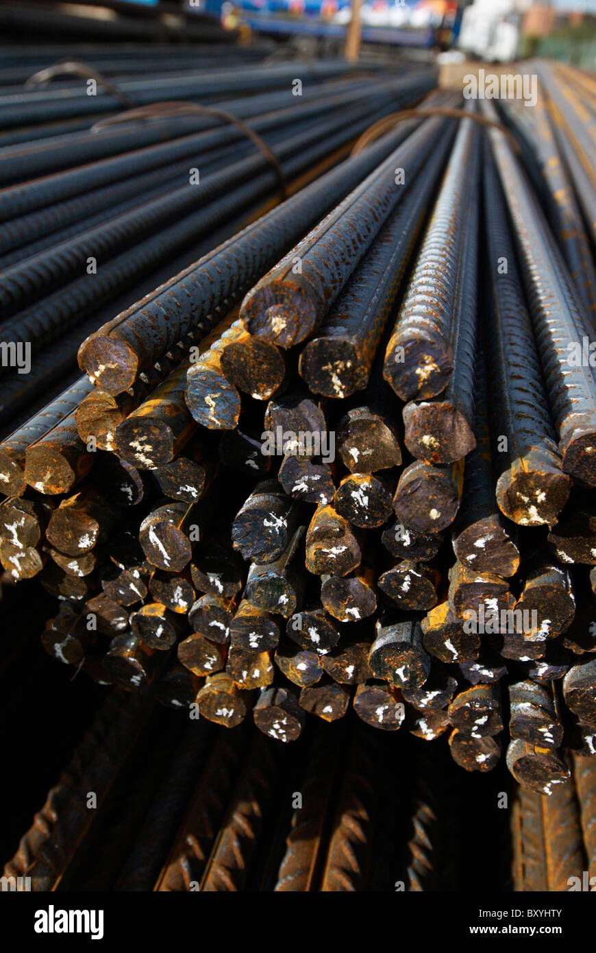 Concrete reinforcement: stack of steel rebar cut and bent Stock Photo ...