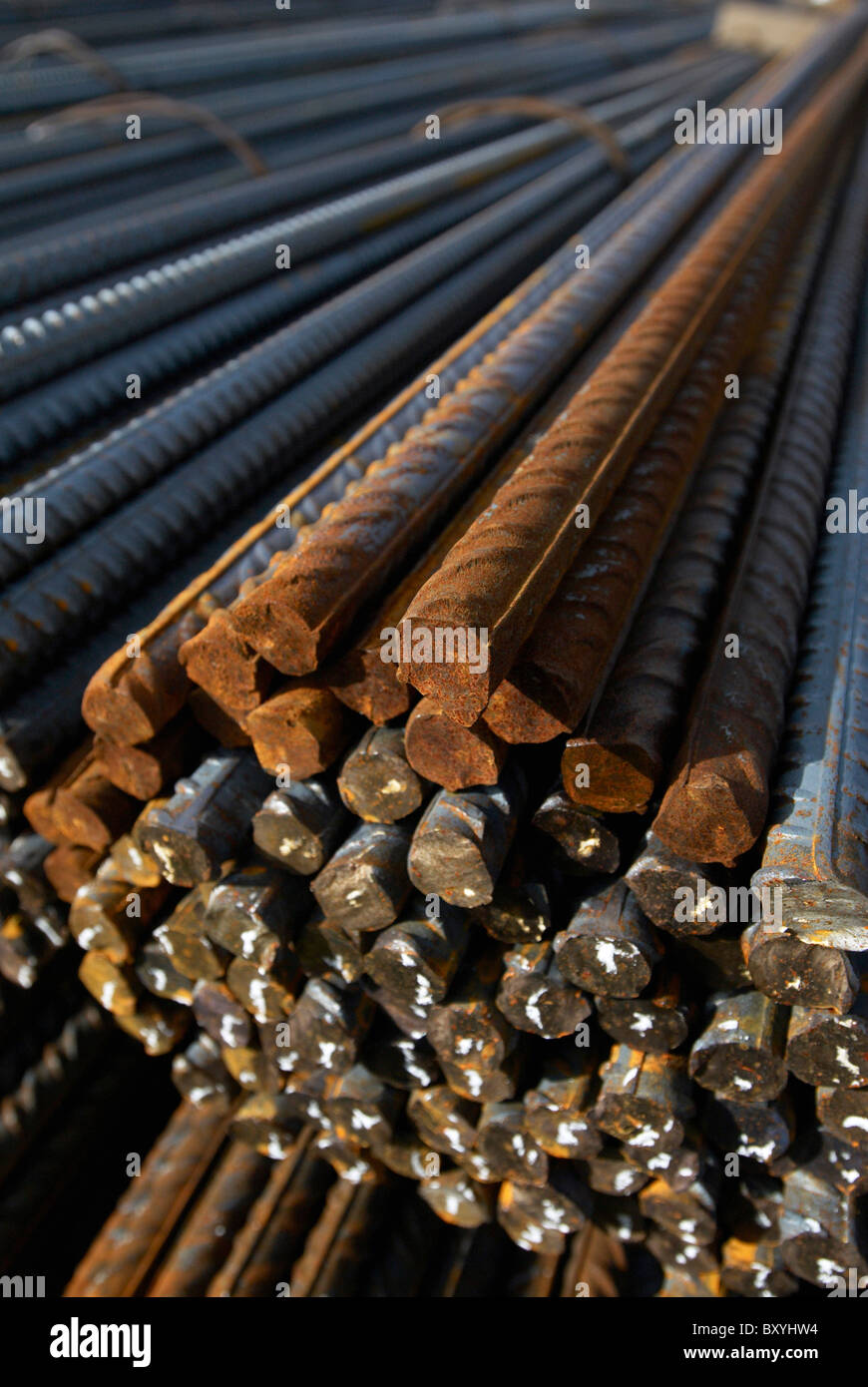 Concrete reinforcement: stack of steel rebar cut and bent Stock Photo ...