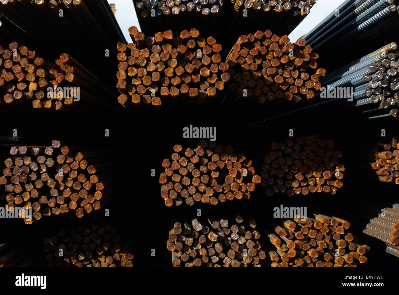 Concrete reinforcement: stack of steel rebar cut and bent Stock Photo ...