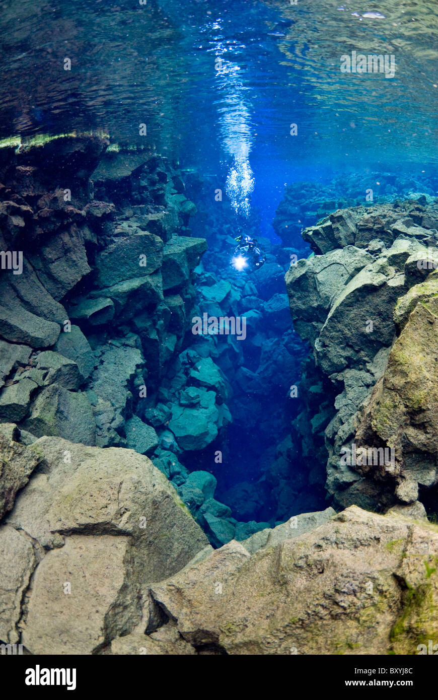 Silfra lagoon, Silfra crack, Thingvellir Lake, Iceland Stock Photo - Alamy