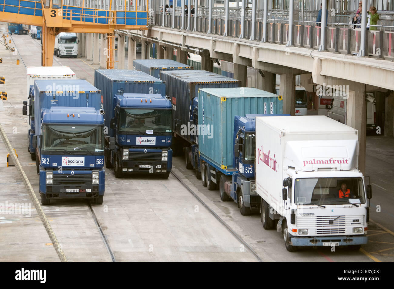 Freight Lorries on Quayside Palma Mallorca awaiting loading onto ferry ...