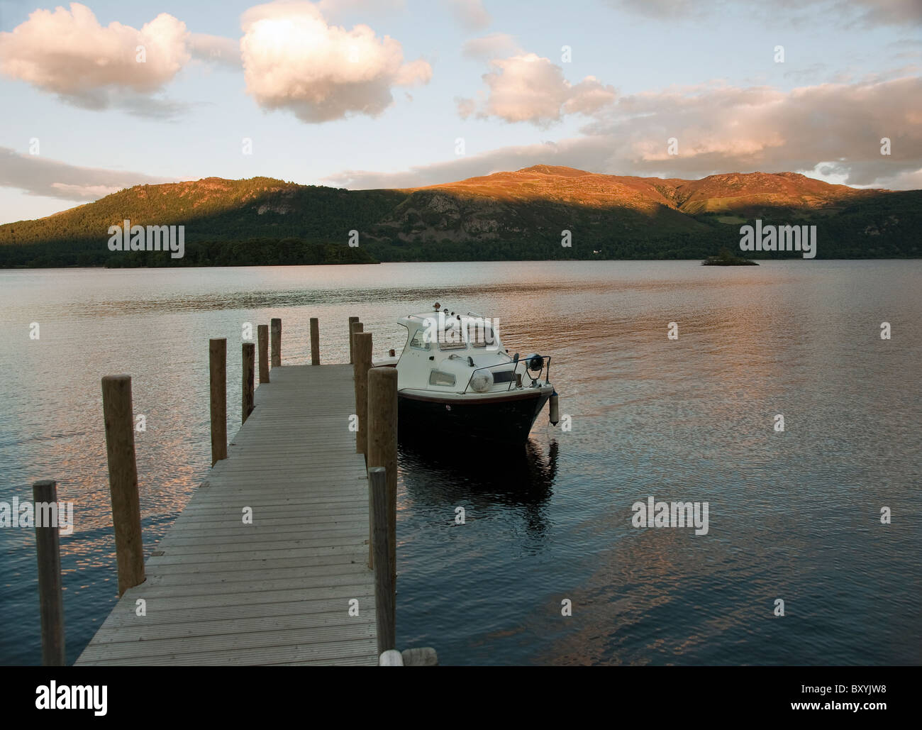 The Derwent Water Motor Launch at Hawse End on Derwent Water in the ...