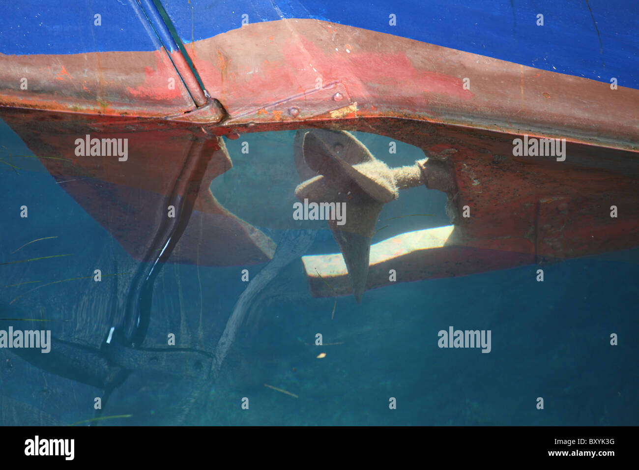 propeller underwater with bright coloured boat Stock Photo - Alamy